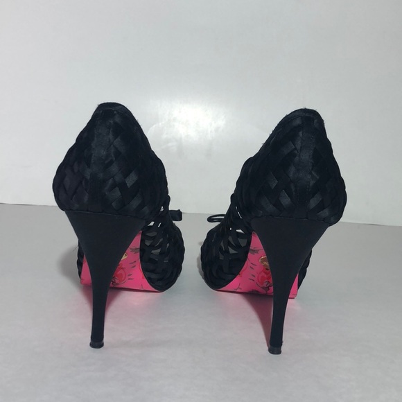 Betsey Johnson | Shoes | Betsey Johnson Jalia Black Satin Lattice Heels ...